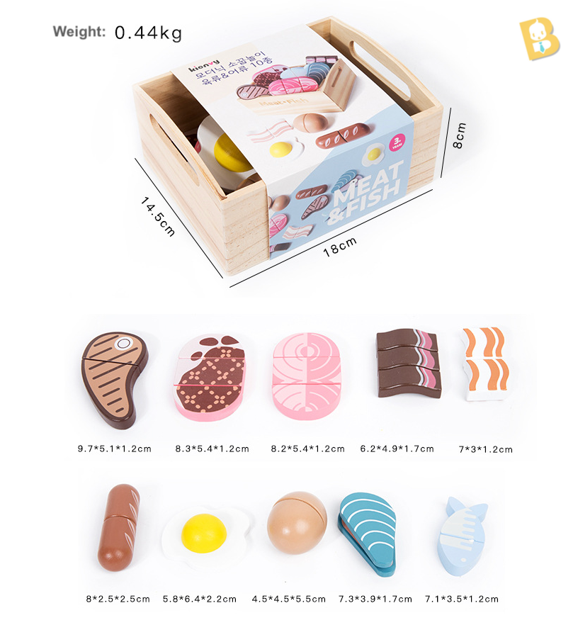BabyBoss Wooden Play Food Cutting Meats Vegetables Fruits Kitchen ...