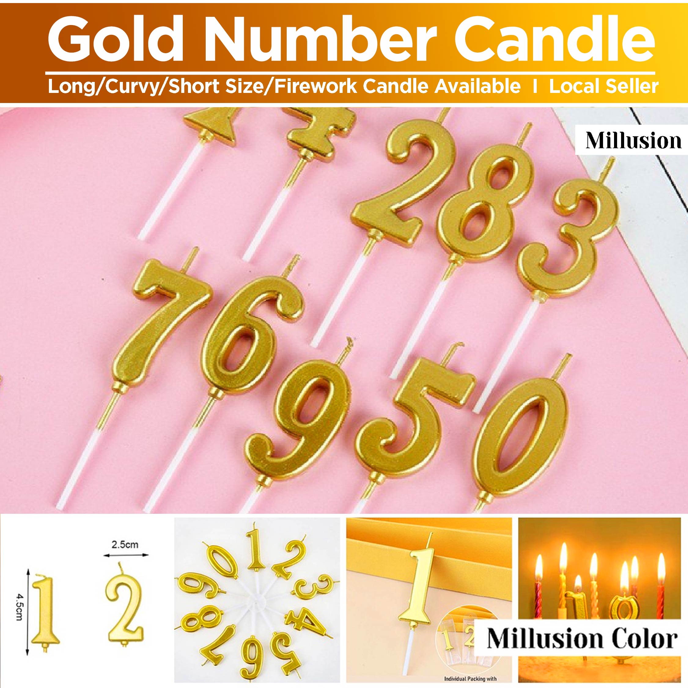1 Pc Premium Gold Color Candle Number Birthday Party Celebration Cake ...