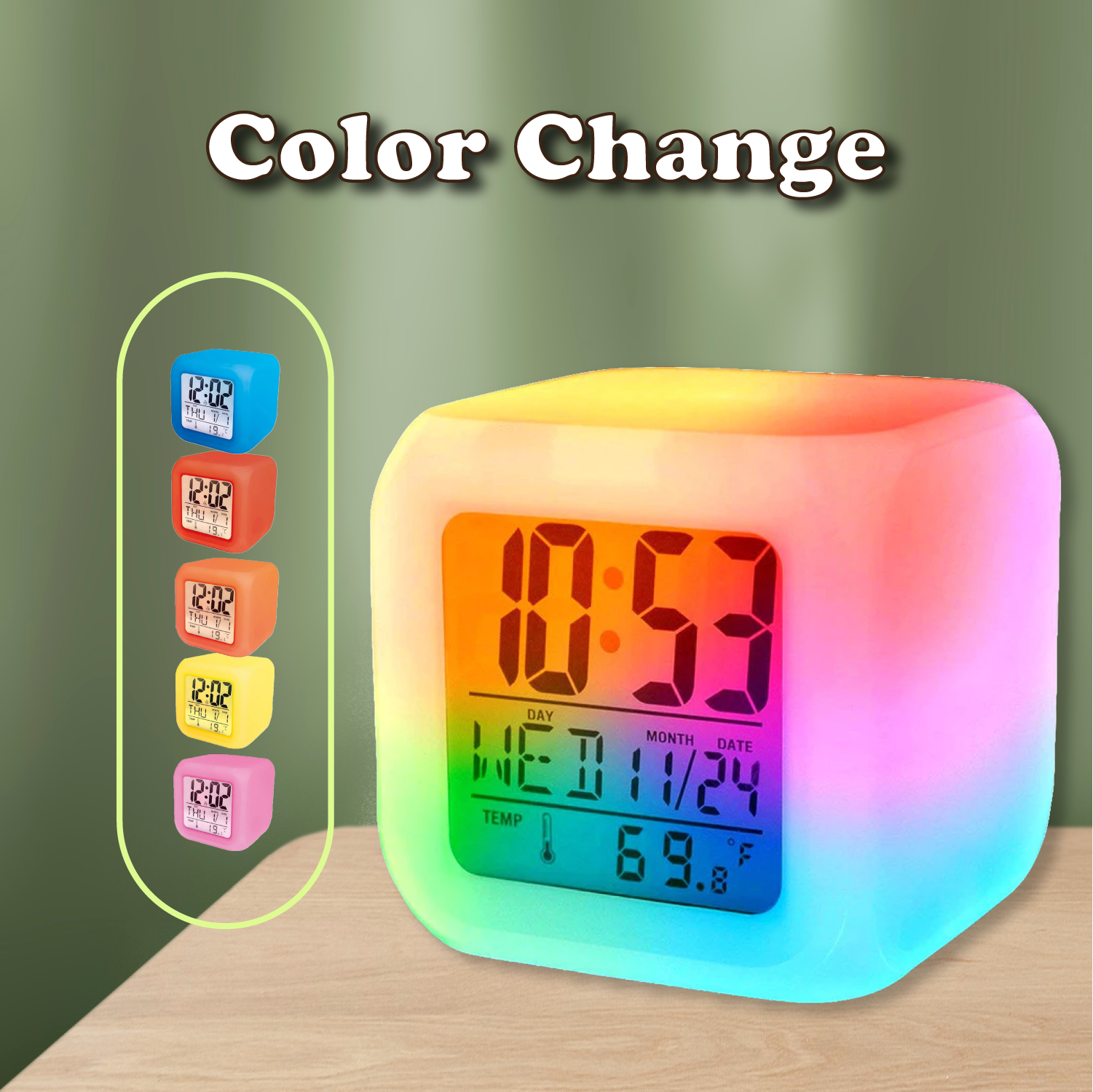LED Color Changing Digital Alarm Clock Creative Luminous Clock Digital ...