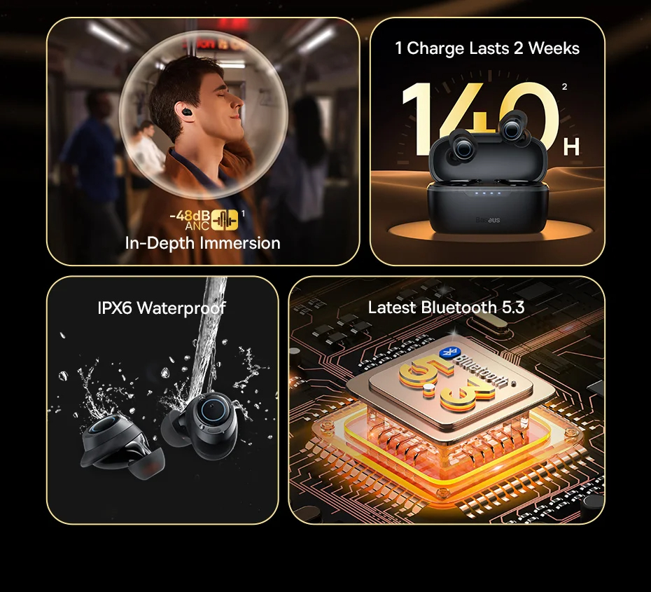 Baseus Bowie MA10/MA10 Pro ANC Wireless Earphone Bluetooth 5.3 48dB ...