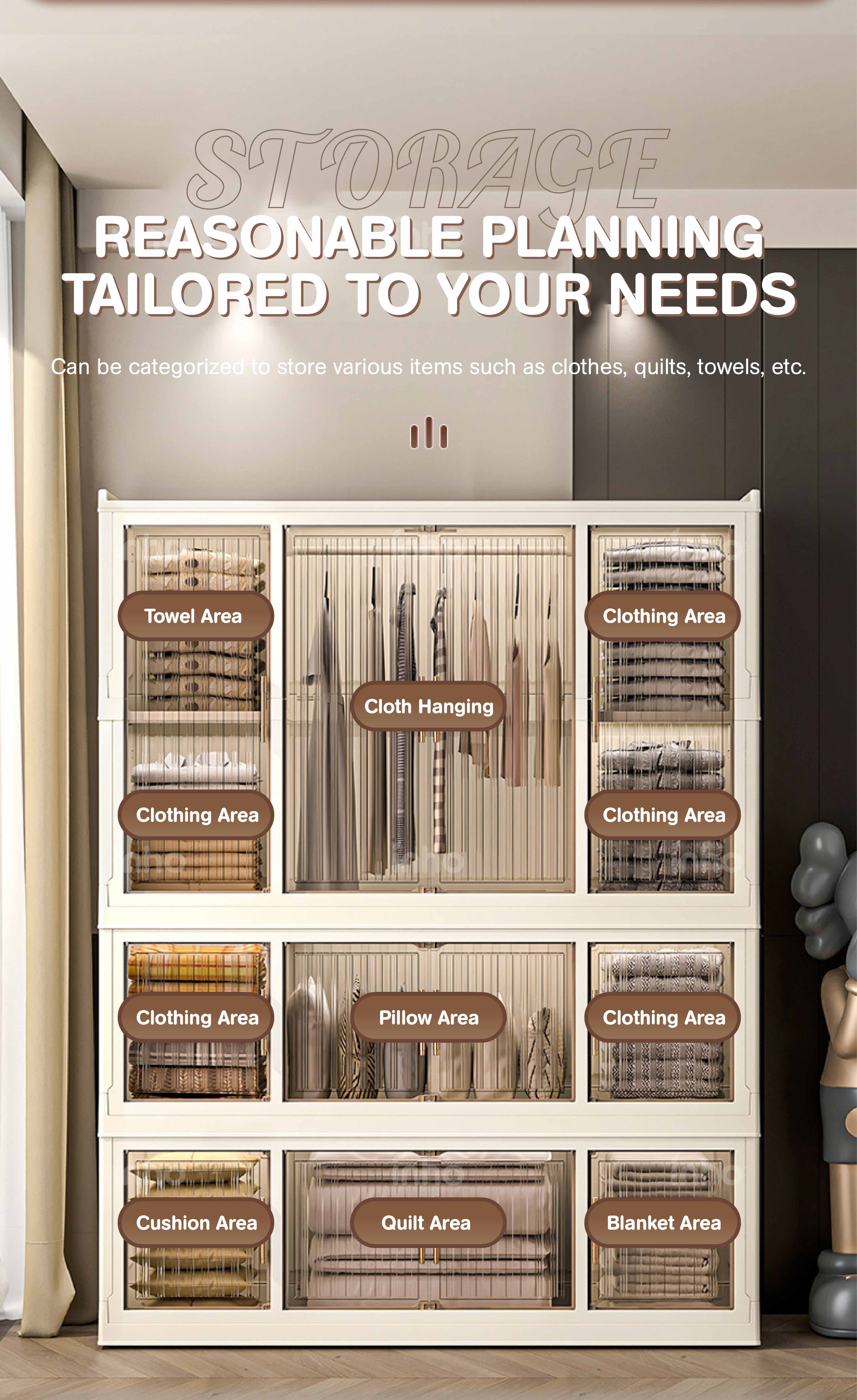 INHO L90-122cm Modern Plastic Cabinet Clothes Storage Multipurpose ...