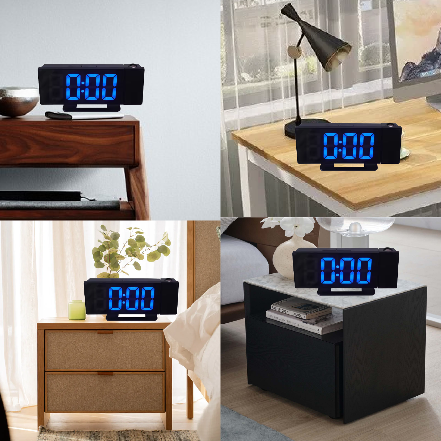 LED Digital Alarm Clock Projection Clock Ceiling with Time Temperature ...