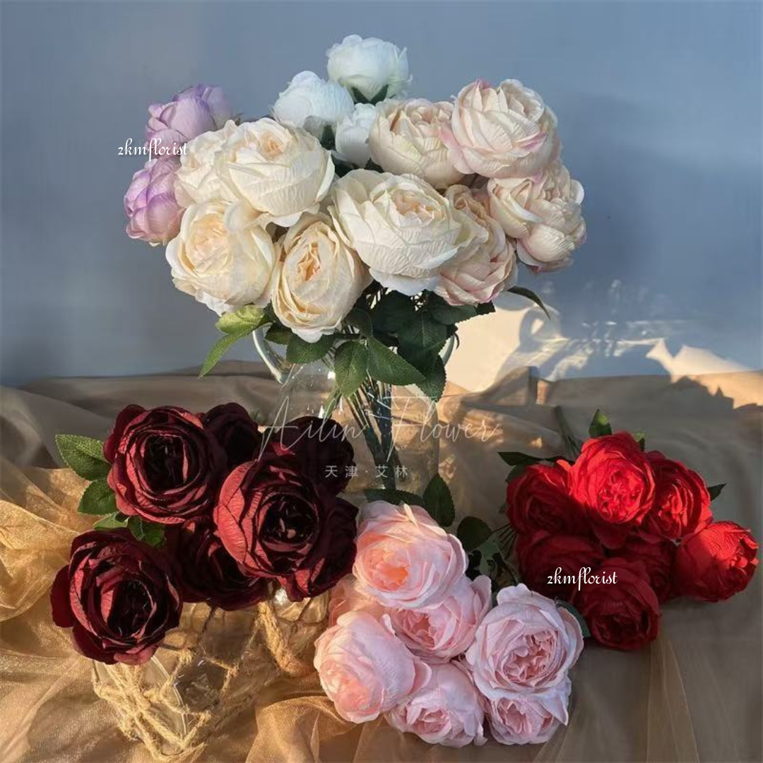 (11HEADS) AUSTIN ARTIFICIAL Flower Bouquet Home Deco Decoration Bunga Pelamin Gubahan Hiasan ...