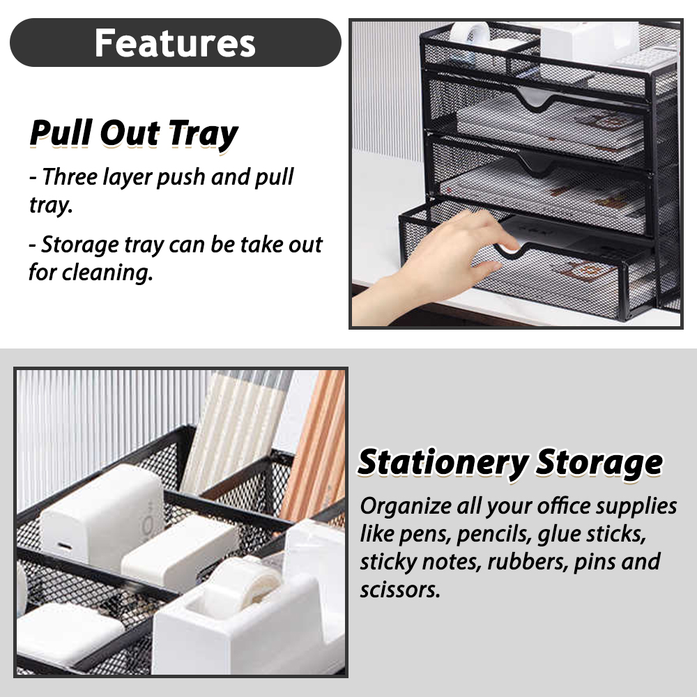 [4 Tier] Encora Metal Desk Organizer Office Drawer Rack Paper Tray ...