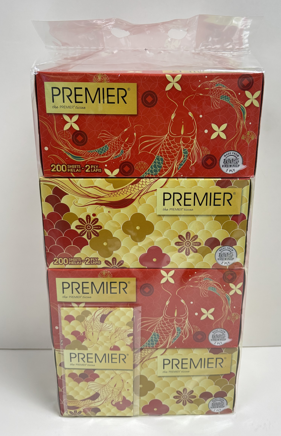 Premier CNY Box Facial Tissue (200's x 4 box) x 12 Packs (Carton ...
