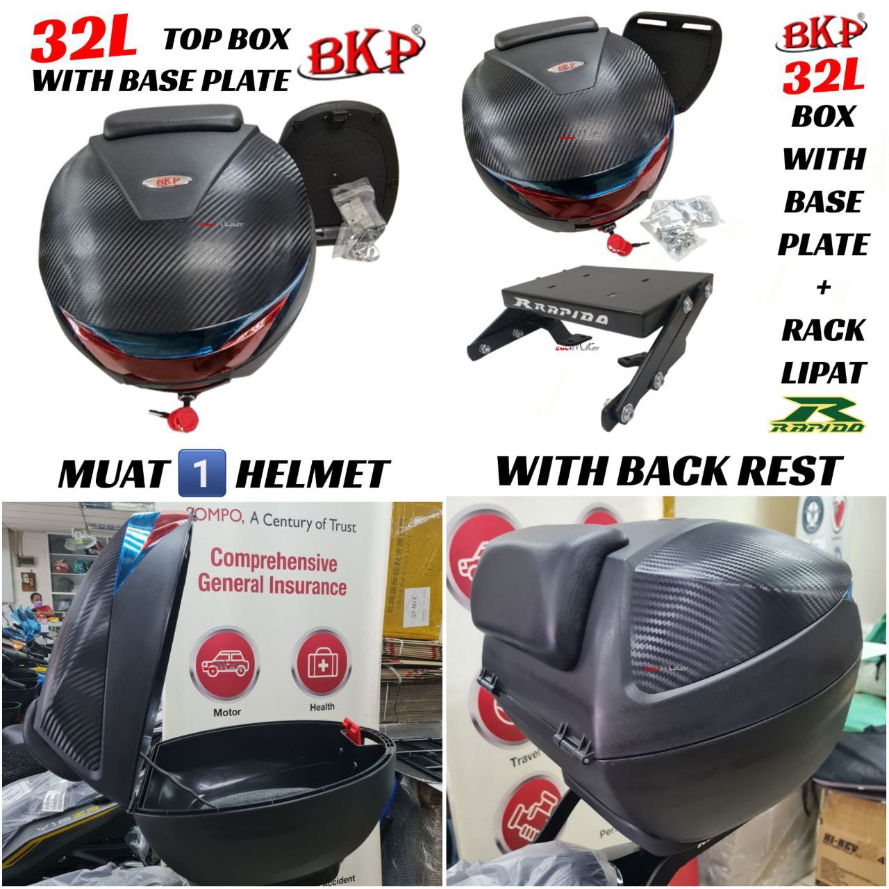 (HONDA EX5 100/High Power) Top Box BKP 30L 32L 36L/EMS/YHPRO+RAPIDO ...