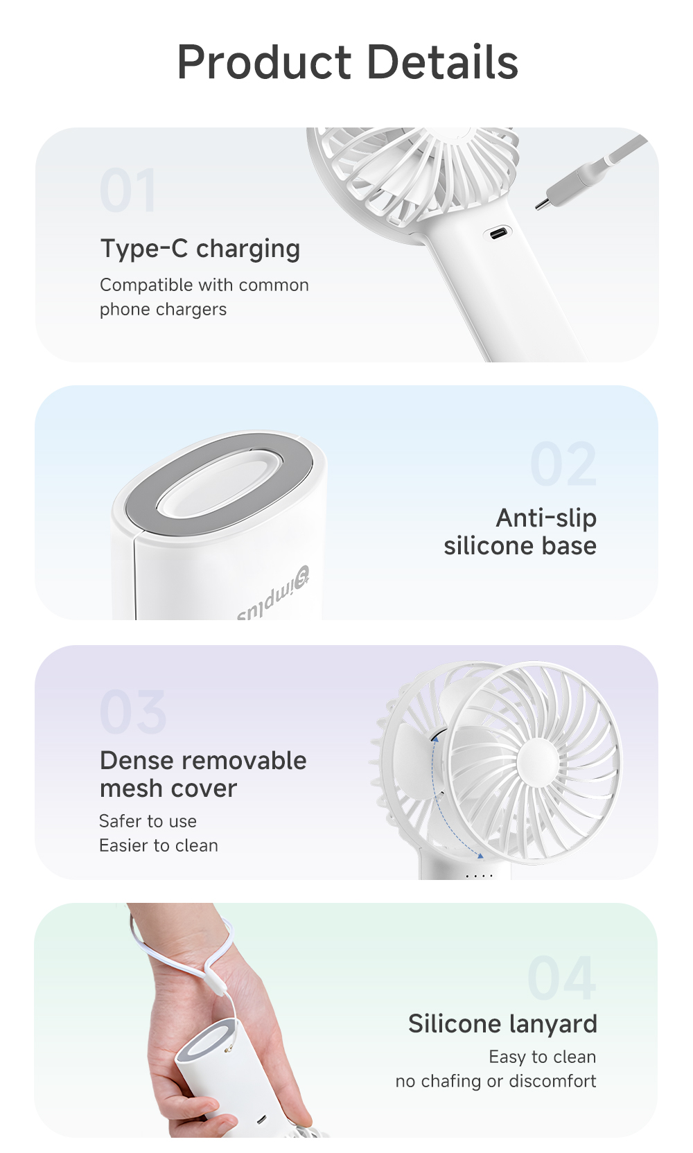 Simplus Small Fan Handheld Mini Electric Portable 160g 3 LevelsType-C ...