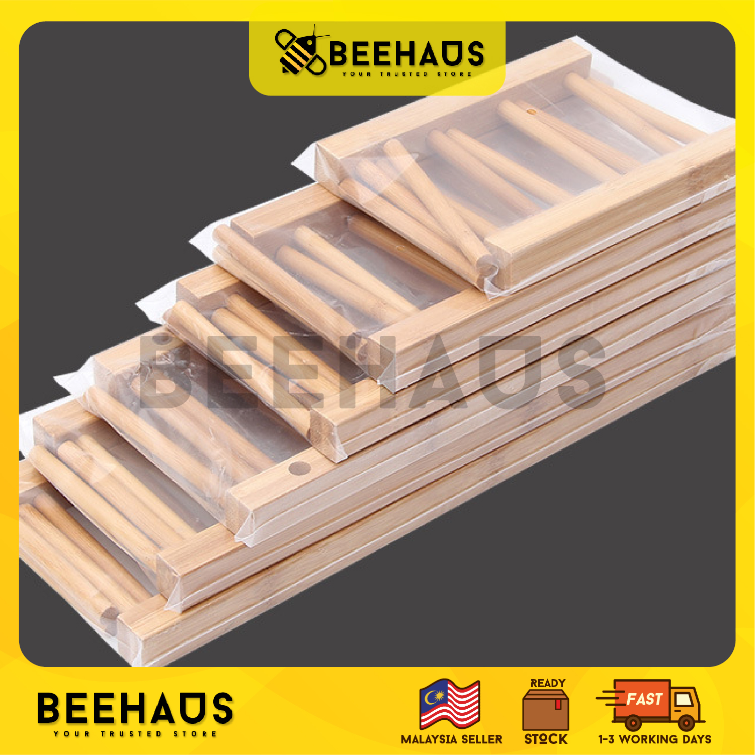 Beehaus Bamboo Plate Coaster Holder | Kitchen Wooden Dish Rack Dish ...