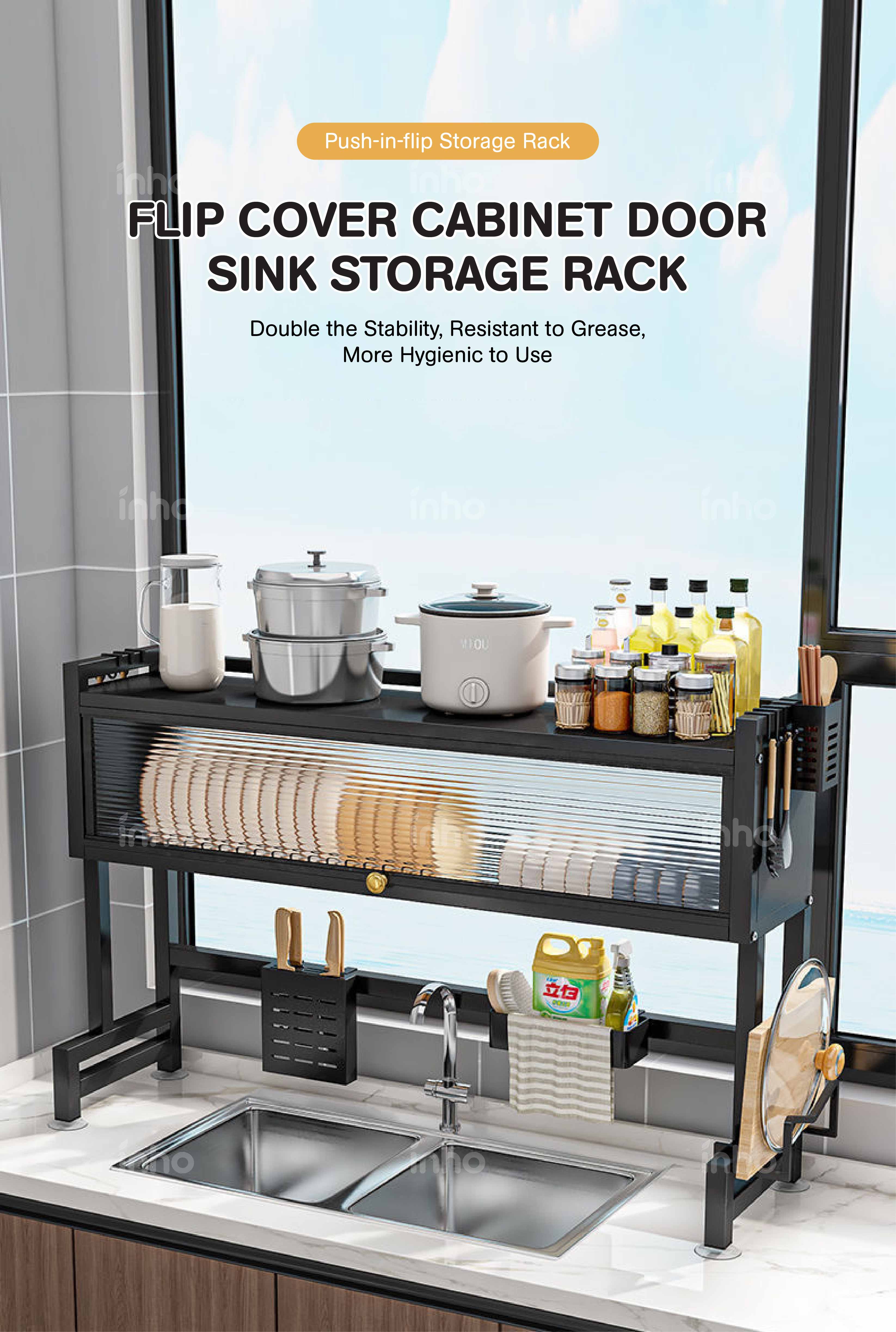 INHO L65-105cm Kitchen Organizer Shelf Dish Plate Storage Sink Dish ...
