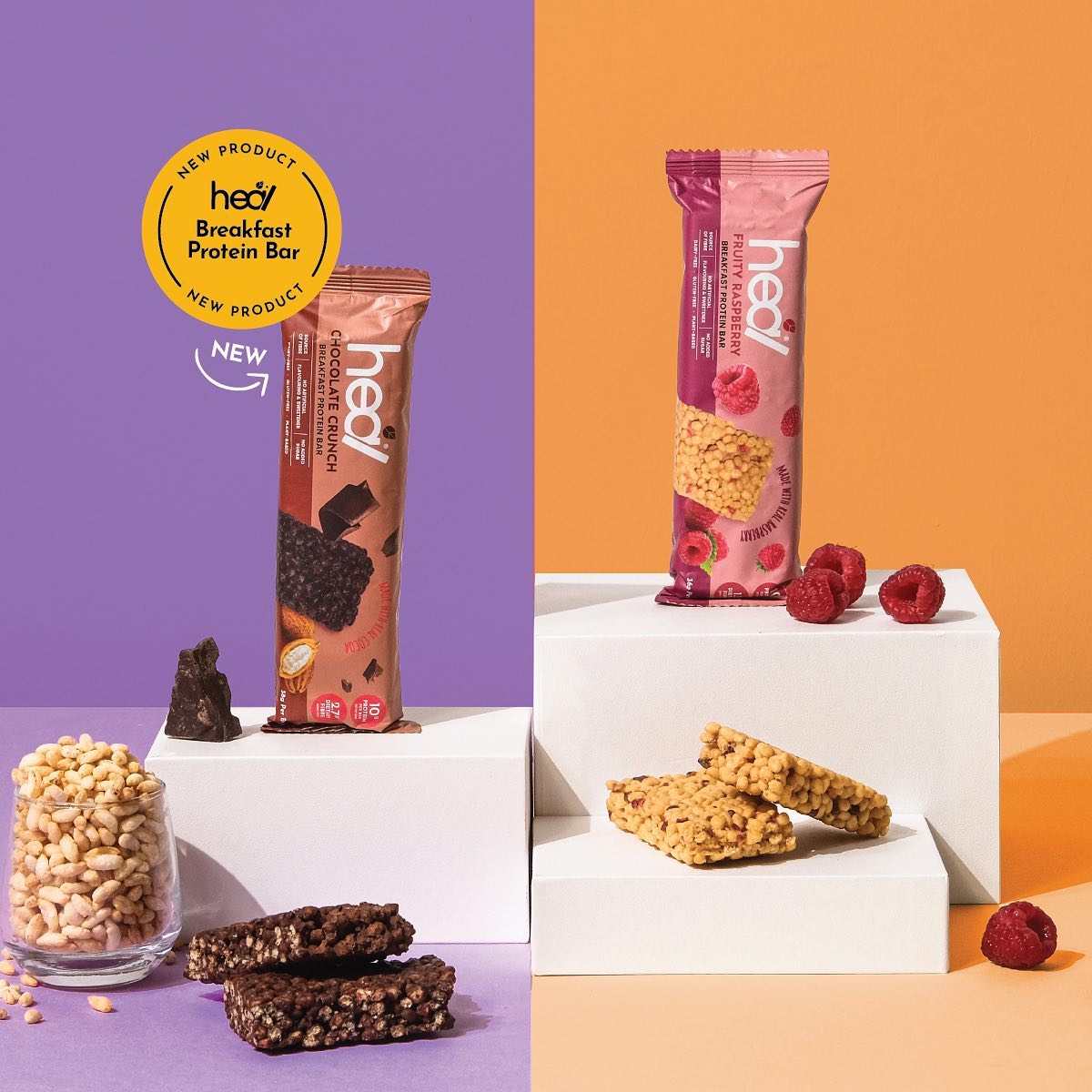 HEAL PROTEIN BAR Chocolate Crunch/ Fruity Raspberry Breakfast snack ...