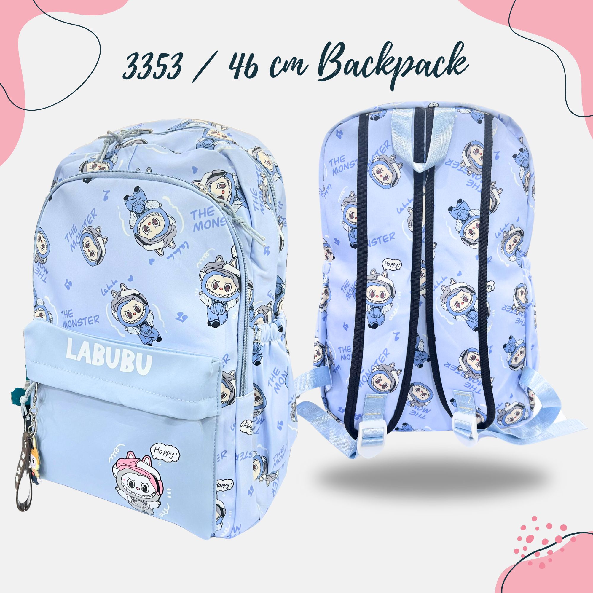 3353 / 46CM LABUBU DESIGN Korea Backpack High Quality Beg Sekolah ...