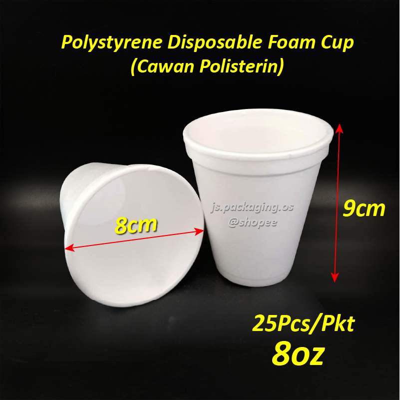 Polystyrene Foam Cup 8oz Cawan Polisterin (25pcs/pkt) Degradable/Heat ...
