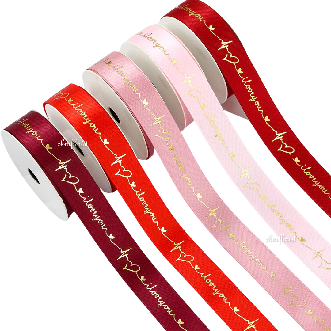 (22M) 2.5CM HEART I LOVE YOU Ribbon Reben Riben Gift Satin Organza ...