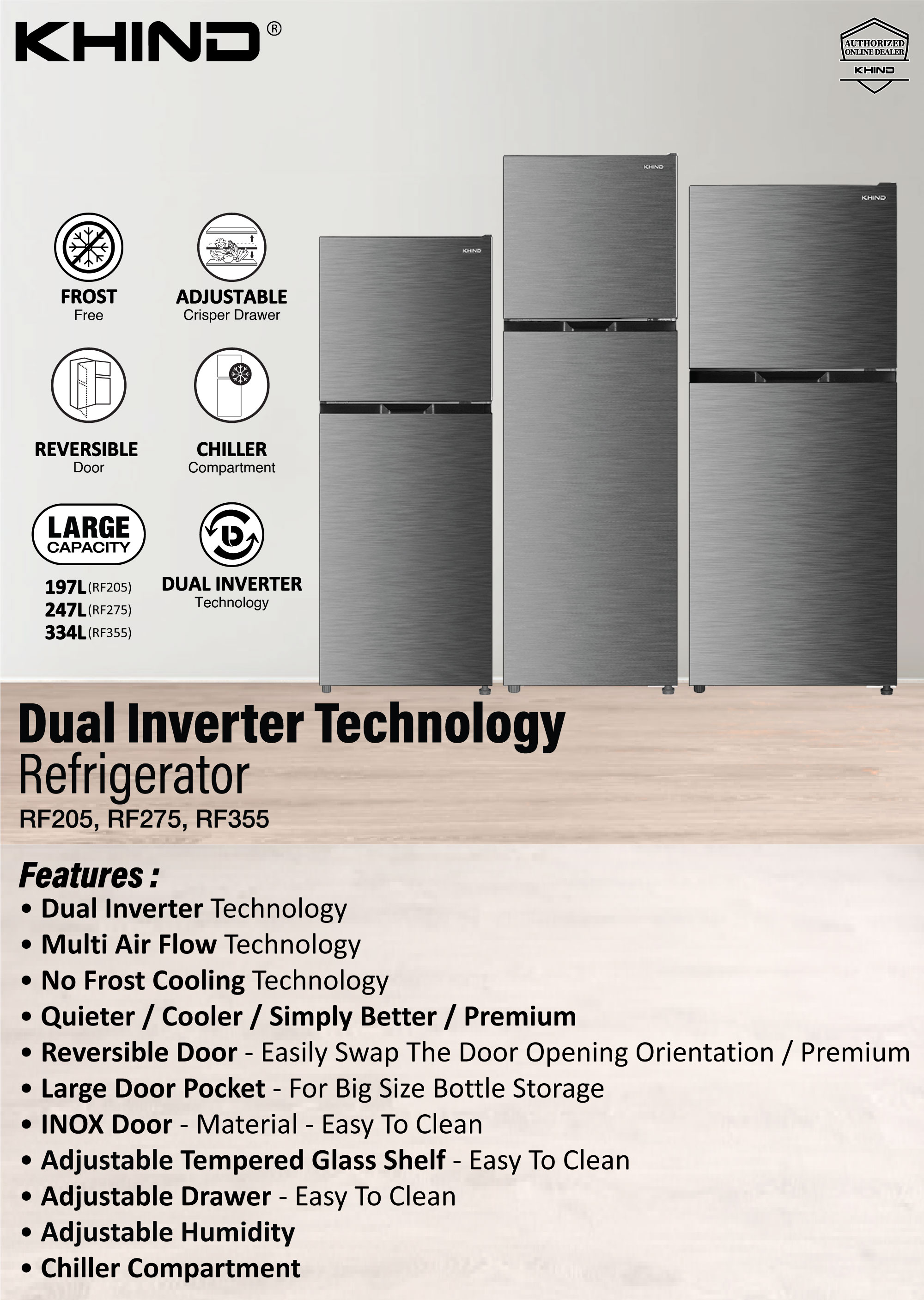 [𝐋𝐈𝐕𝐄] KHIND 247L/334L Top Mount Freezer Large Capacity Refrigerator ...