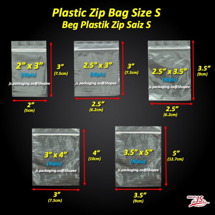 100pcs [Size S] Plastic Zipper Bag Zip Lock Bag / Transparent Plastic ...
