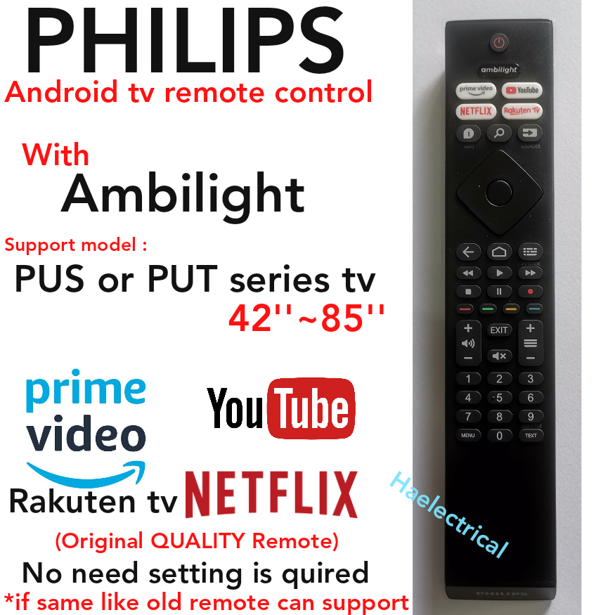 Philips AMBILIGHT Android 4K Remote Control 55PUT7906 50PUS8507/62 PUS ...