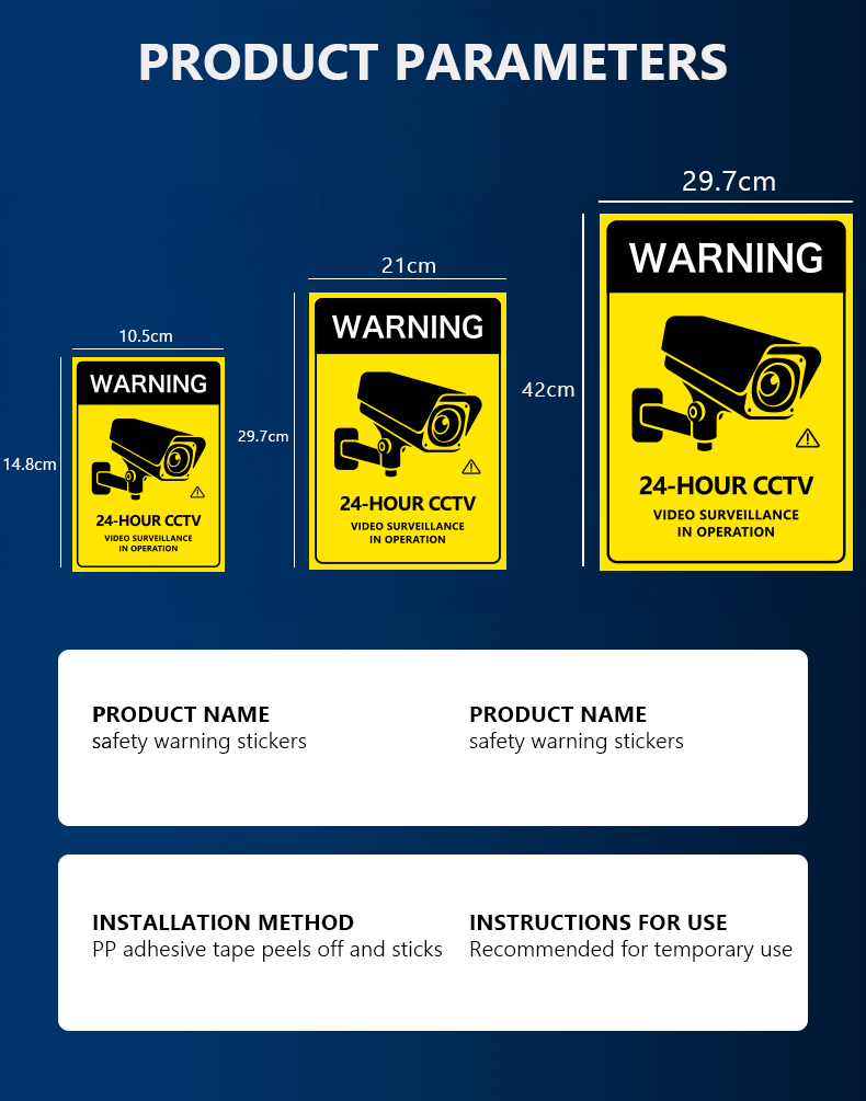 Warning Camera Sign Notice Sticker 24-HOUR CCTV VIDEO SURVEILLANCE IN ...