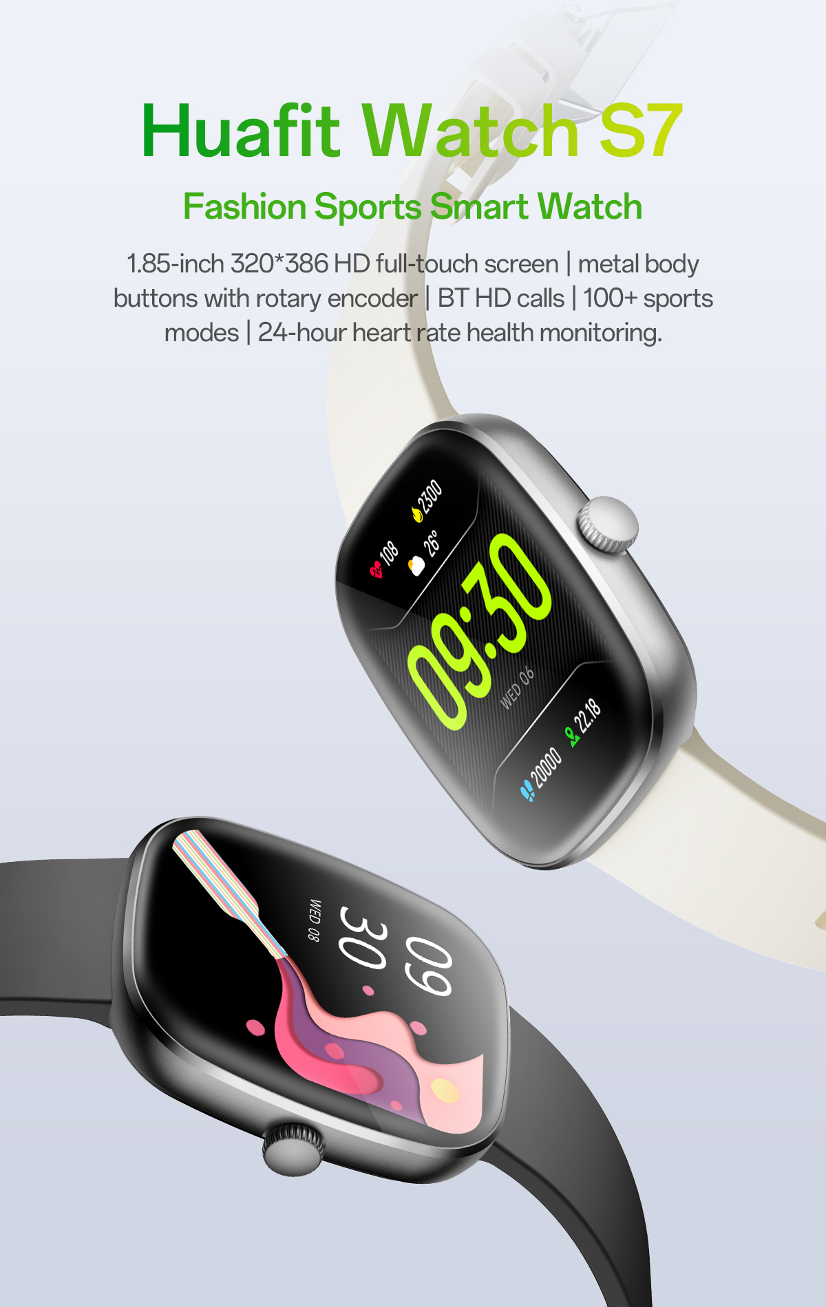 Aolon&Huafit S7 Smart Watch 1.85"HD Full Touch Screen Bluetooth WA Call ...