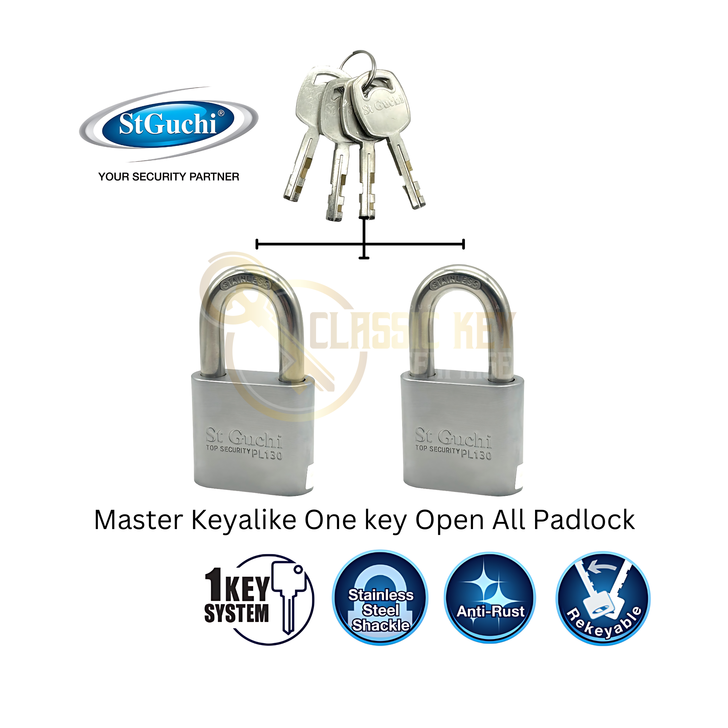 ST GUCHI PADLOCK SGPL-130N (Stainless Steel SUS304 Spring Shackle ...