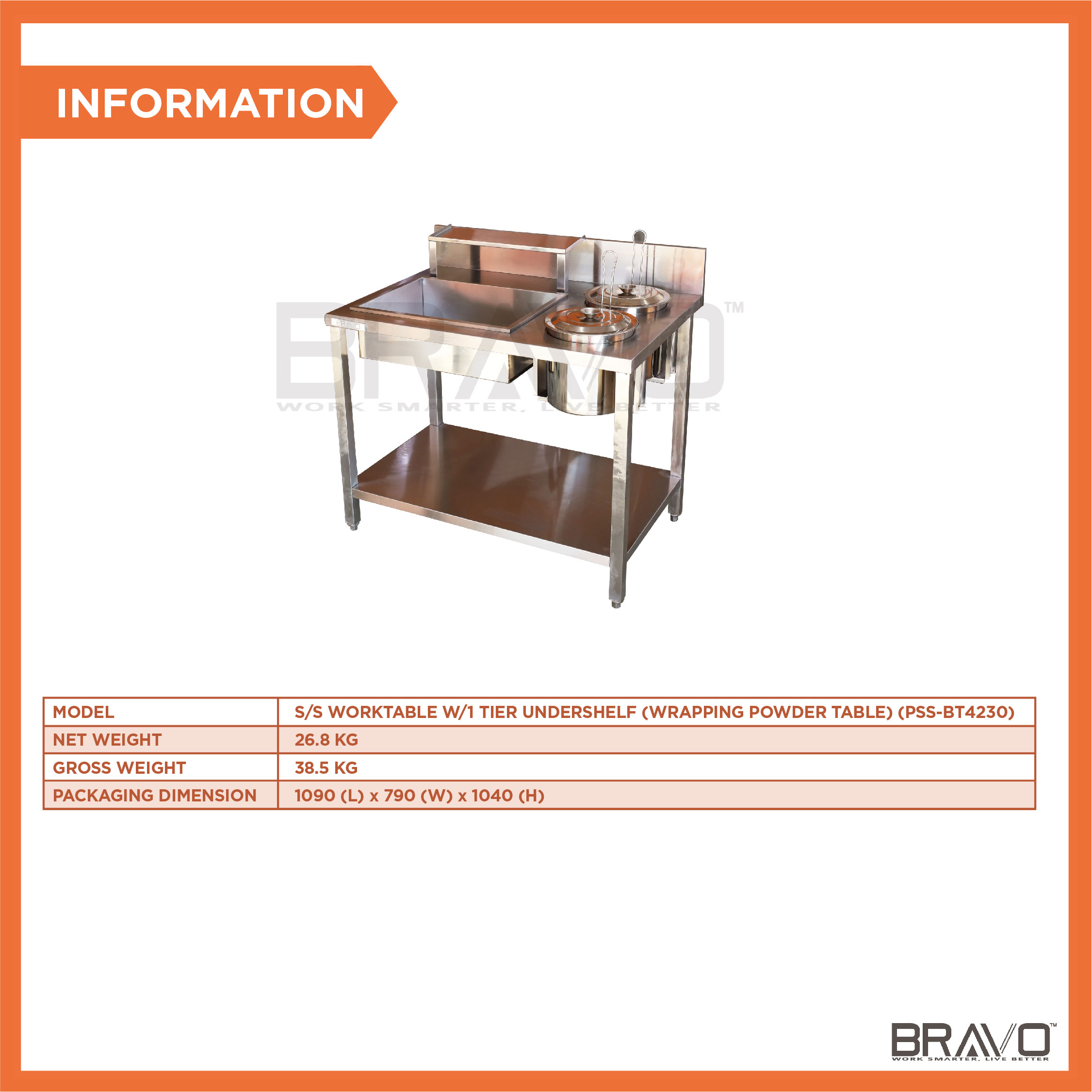 BRAVO Stainless Steel Wrapping Table With 1 Tier Undershelf Meja Salut ...