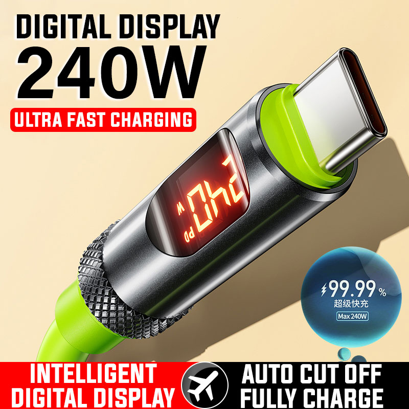 240W 100W Digital Display Fast Charging Cable Type C USB Android Phone ...