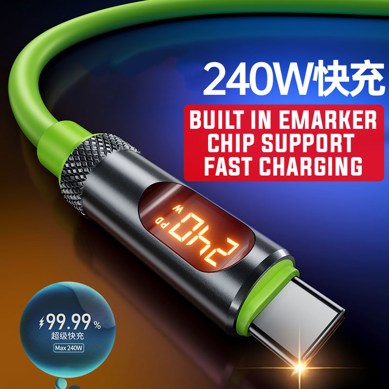 240W 100W Digital Display Fast Charging Cable Type C USB Android Phone ...
