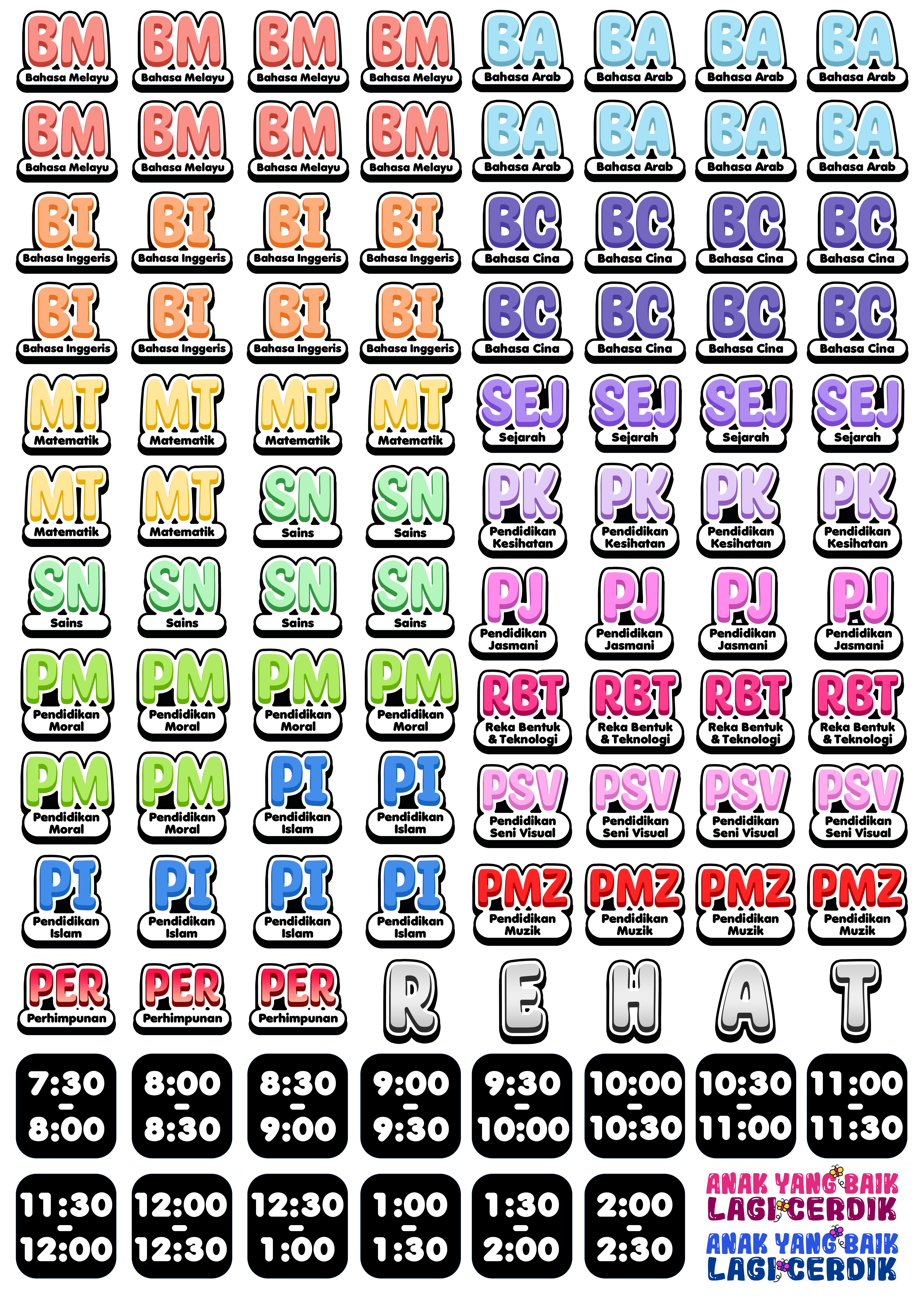 READY STOCK Sticker Subjek Matapelajaran Jadual Waktu Sekolah Rendah ...