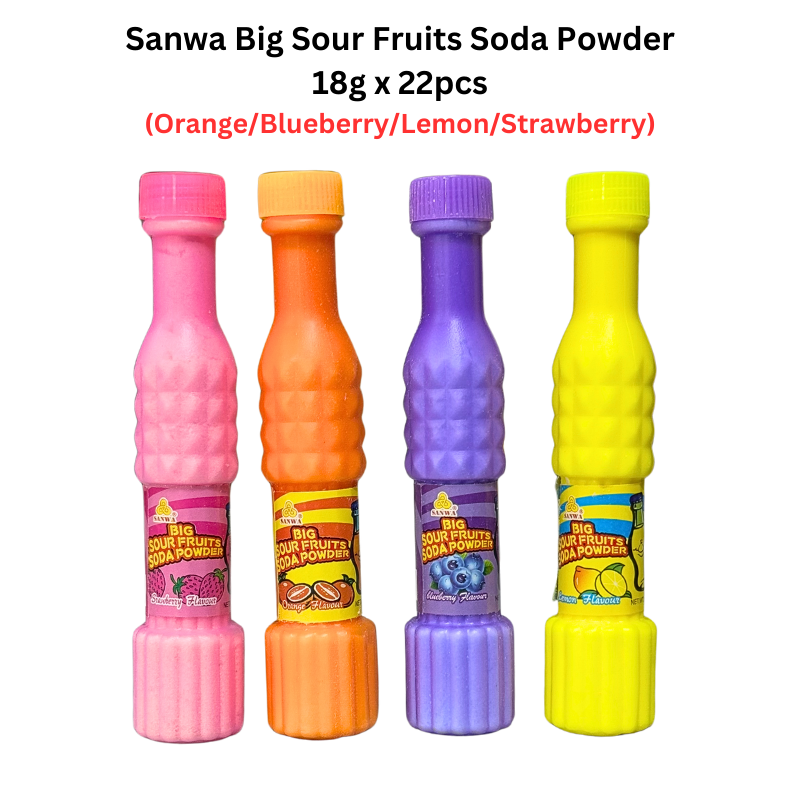 *Halal* Sanwa Big Sour Fruits Soda Powder 18g x 22pcs (Orange/Blueberry ...