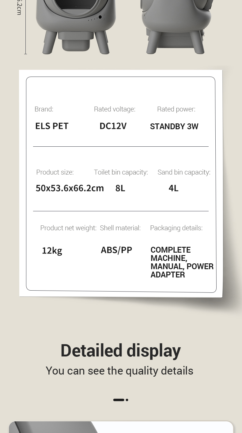 els pet Smart Cat Litter Box Automatic remote APP control 50L large ...