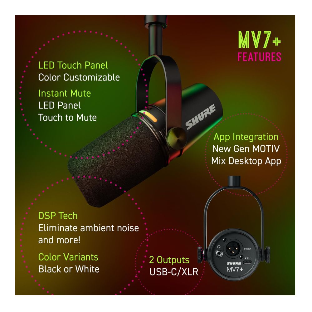 Shure MV7+ USB Podcast Microphone - White / Black ( MV-7 / MV-7 PLUS ...