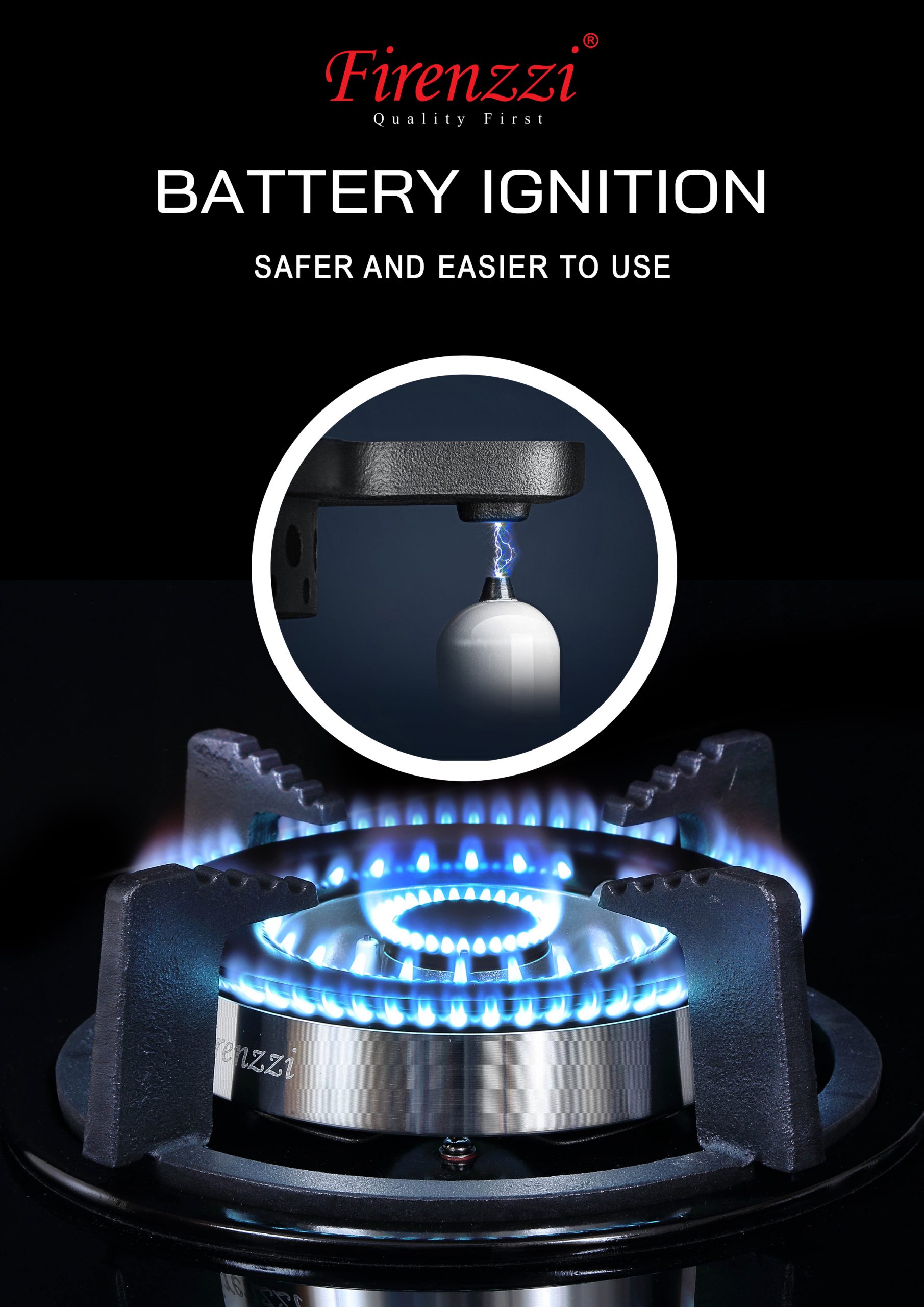 FIRENZZI FGH-8850 Glass Hob with Safety Valve & Cast Iron Stand ...