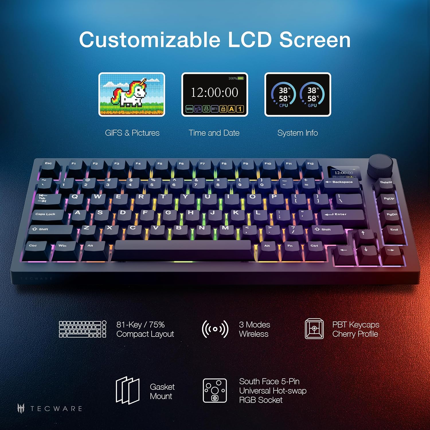 TECWARE Spectre 75% RGB Mechanical Gaming Keyboard with Customizable ...
