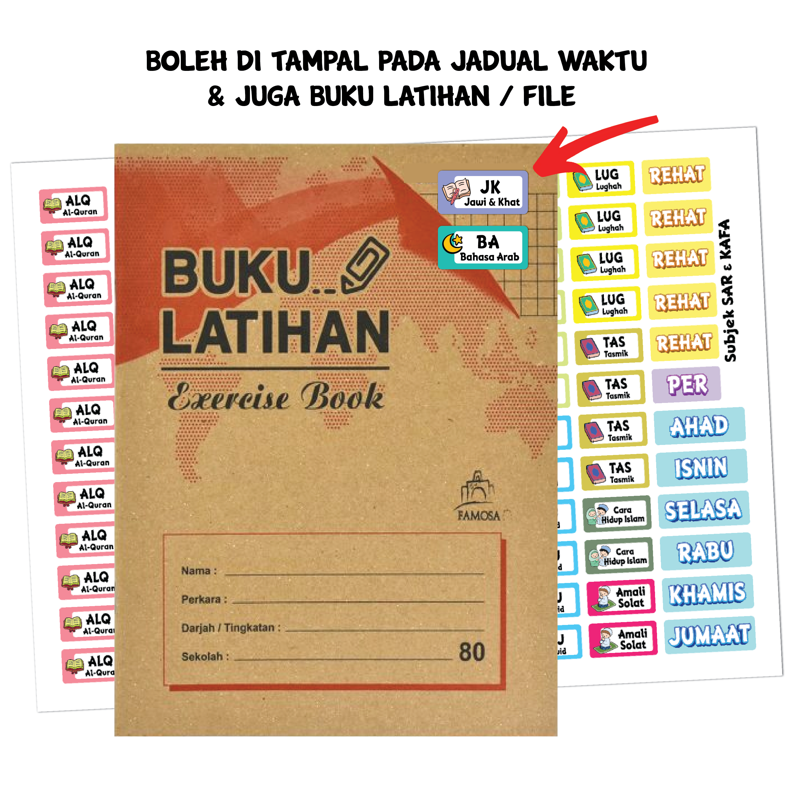 STICKER SUBJEK SEKOLAH KAFA LABEL Kalis Air UNTUK BUKU SEKOLAH LATIHAN ...