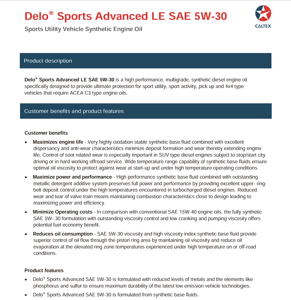 Caltex Delo Sports Advanced Fully Synthetic 5W-30 8 Liters ACEA C3 FREE ...