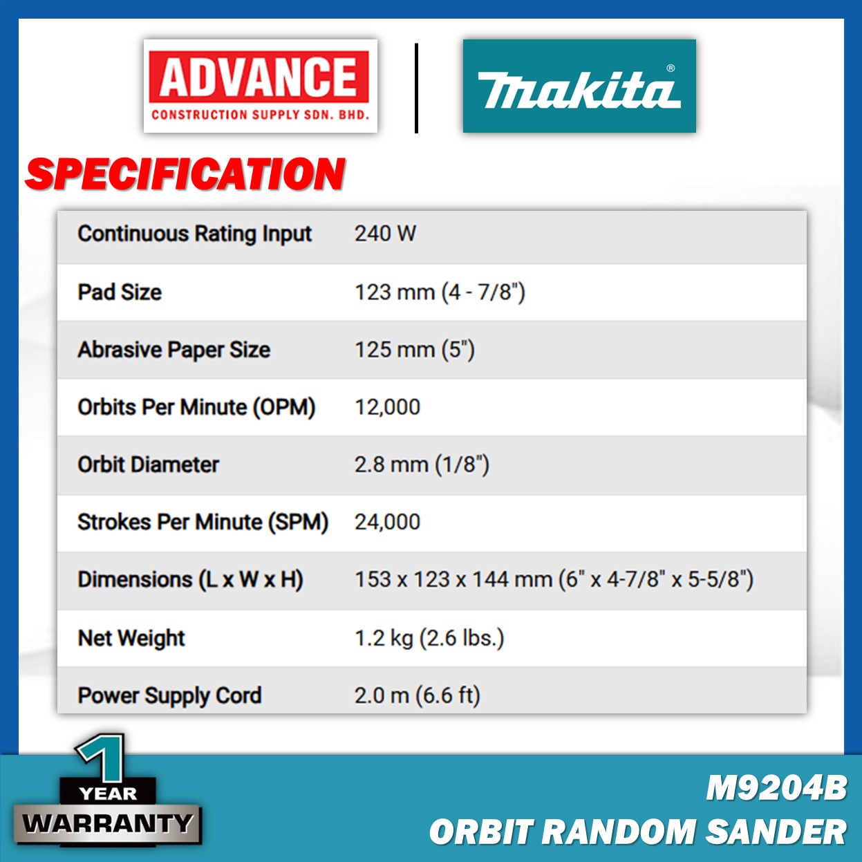 MAKITA MT SERIES M9204 / M9204B Random Orbit Sander 125MM (5") | Shopee ...