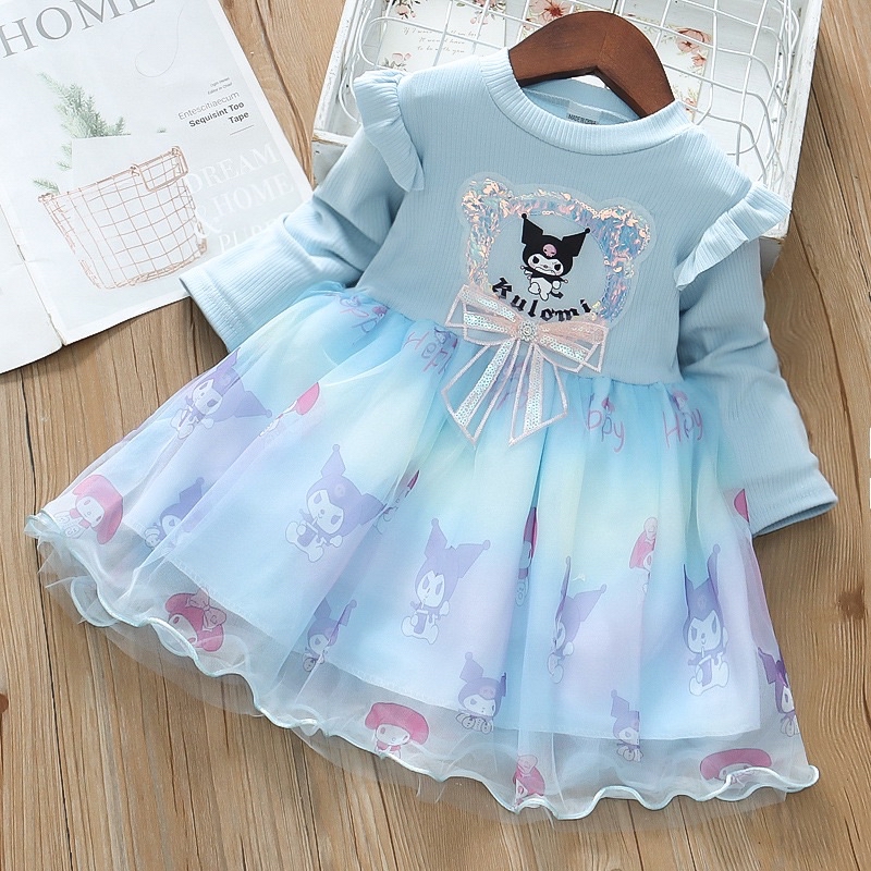1-6Y Baju Budak Perempuan Long Sleeve Kuromi Gauze Skirt Birthday ...