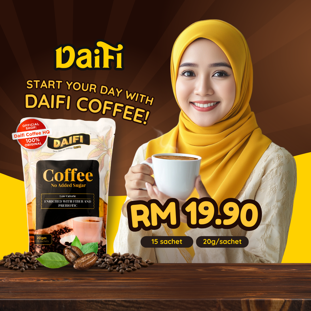 Daifi White Coffee 3 in 1 (Delysh) Kopi Sedap Tanpa Gula Putih Rendah Kalori Fiber No Added ...