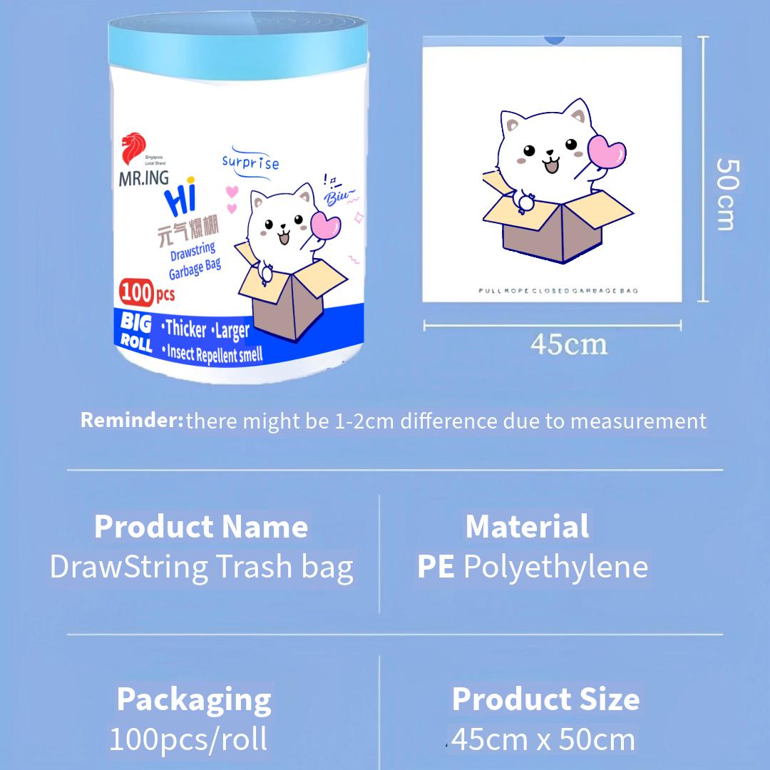 Mr.Ing Drawstring Plastic Trash bag 100pcs thick garbage bag | Shopee ...