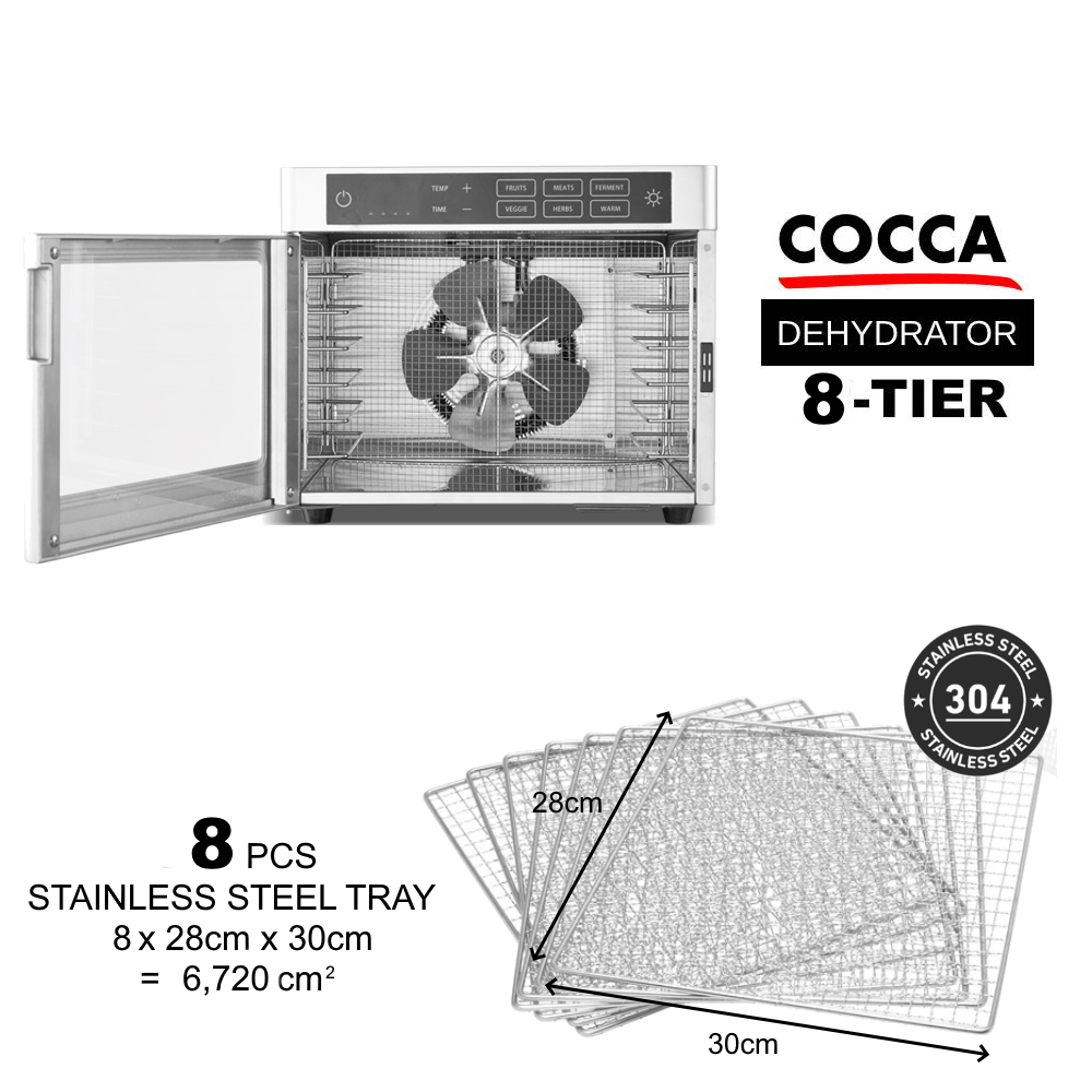 COCCA 8-Tier SUS304 Stainless Steel Food Dehydrator Commercial Grade ...
