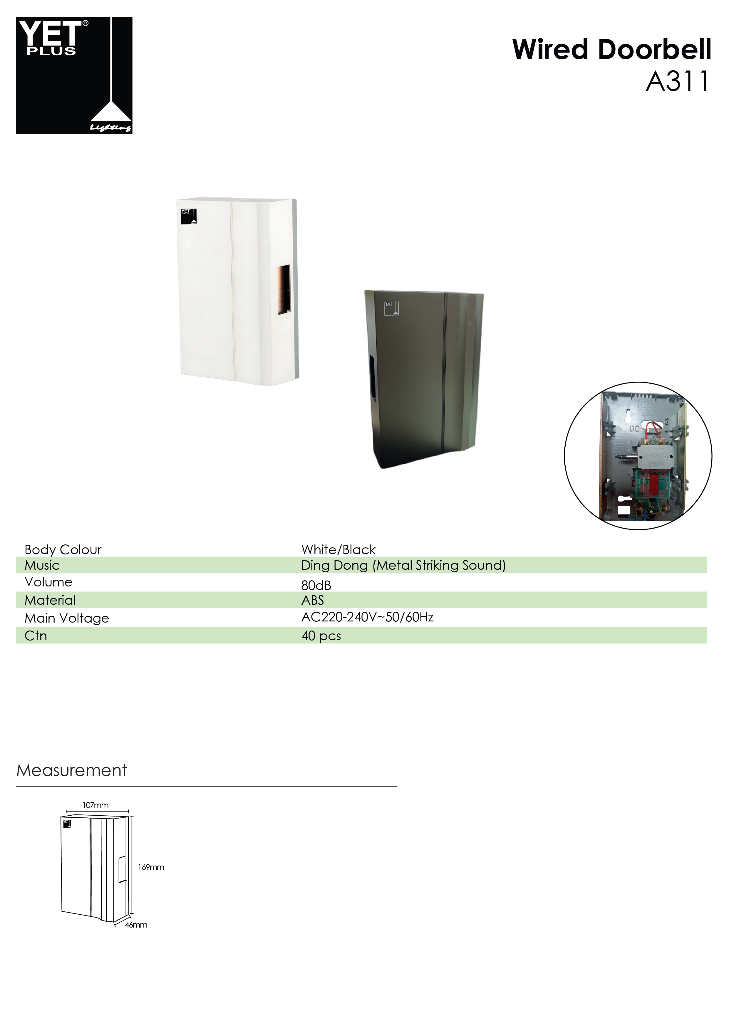 YETPlus EUROBELL A311 A312 Wired Electric Ding Dong House Door Bell ...