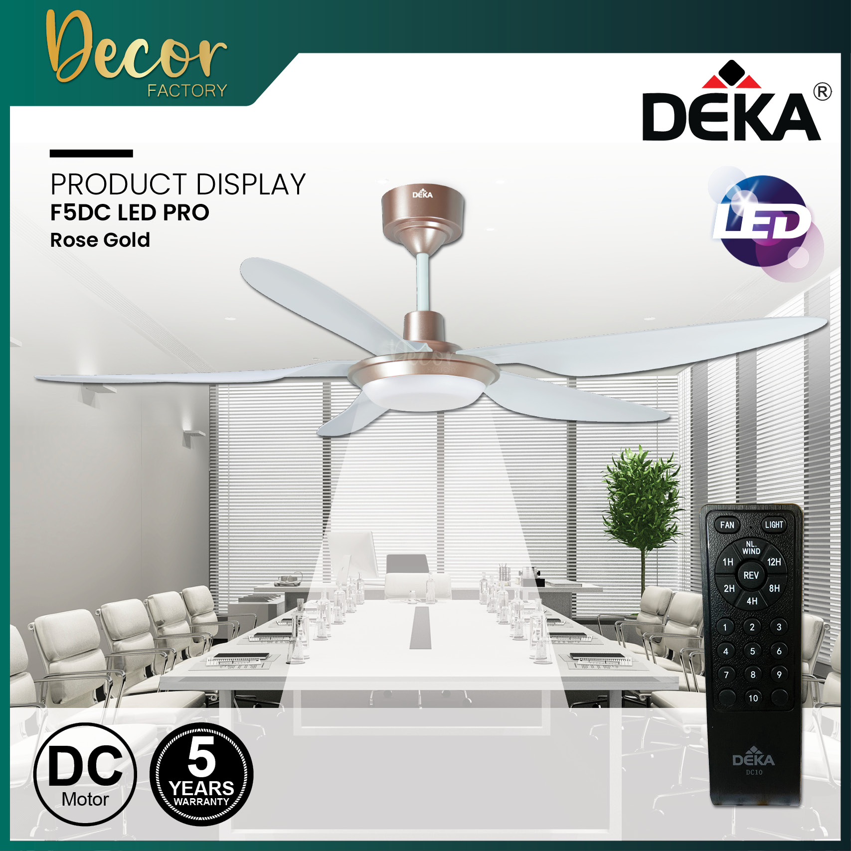 DEKA Fan DEKA DC2LED DC2-313 LED DEKA F5DC LED PRO 56" 5 Blades DC ...