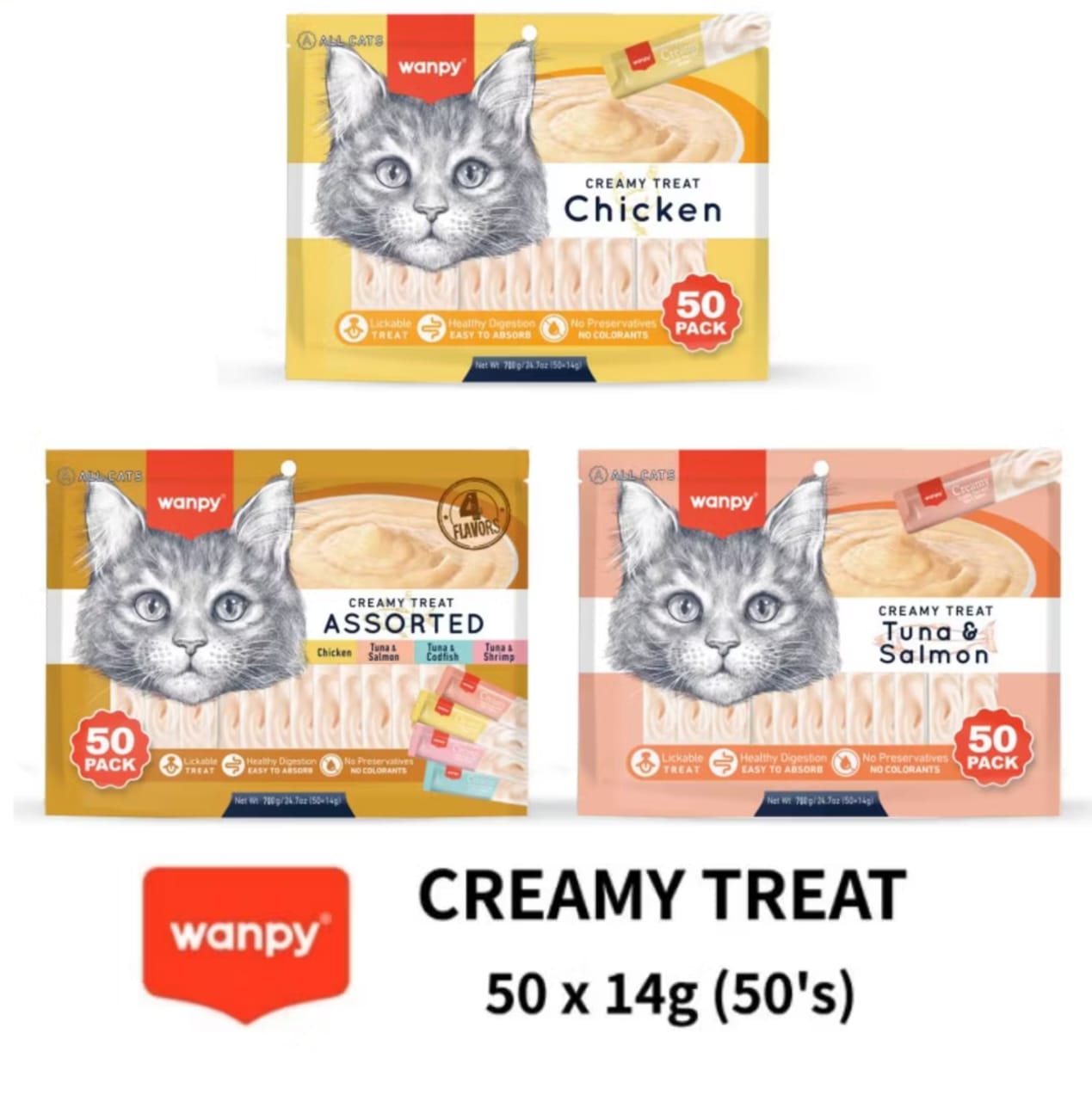 Wanpy Creamy Cat Treats Assorted ( 1Box/ 25 PCS/50 PCS) Tuna & Shrimp ...