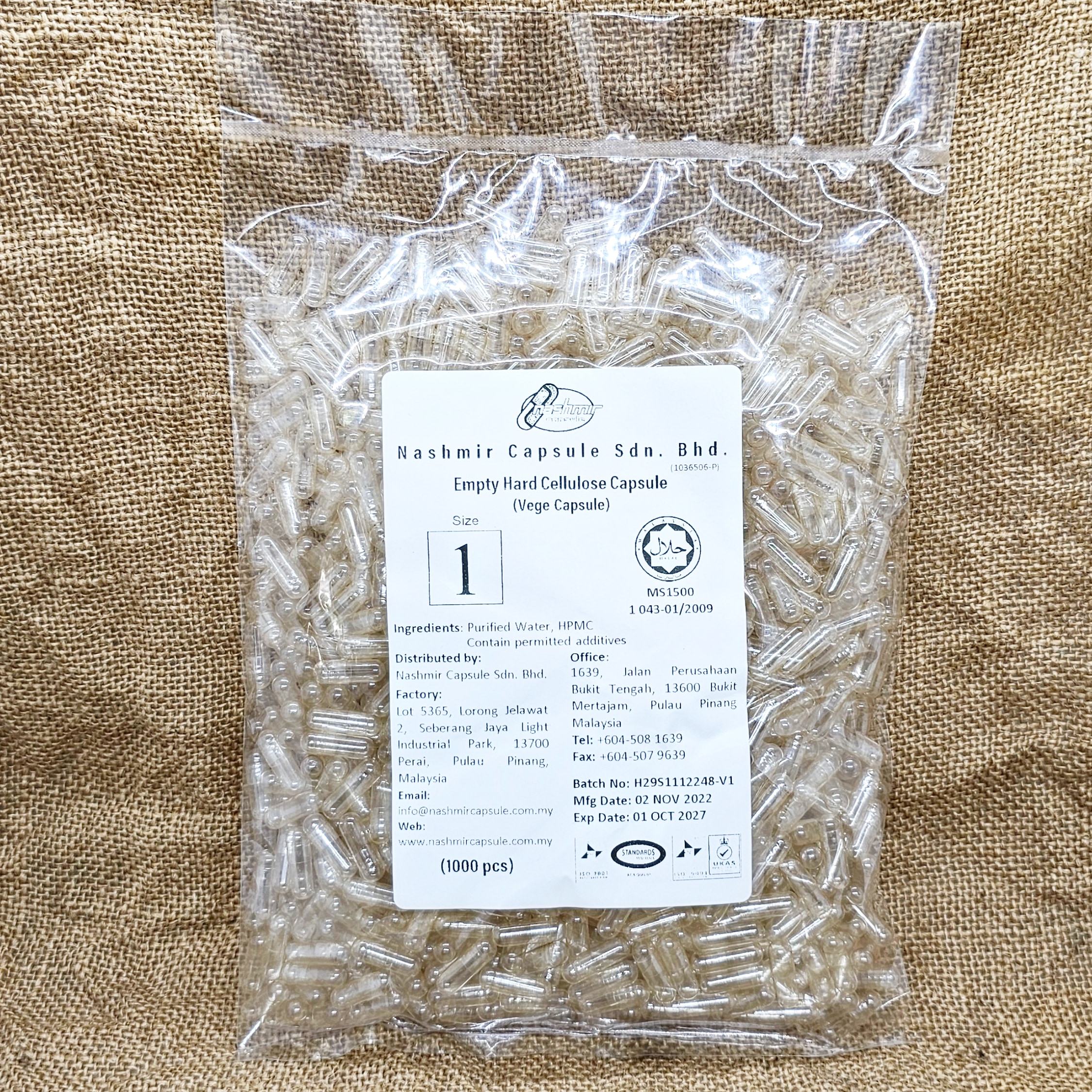 NASHMIR Vegetable Empty Capsule Size 1 & 0 (1000pcs) / Kapsul Kosong ...