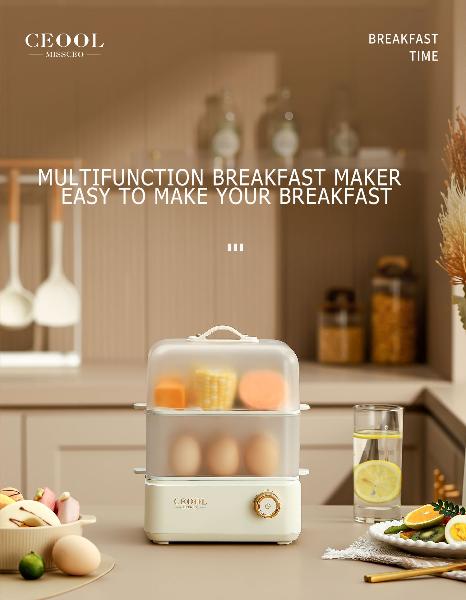 2025 New Model CEOOL Half Boiled Egg Steamer Bread Steamer Food Steamer ...