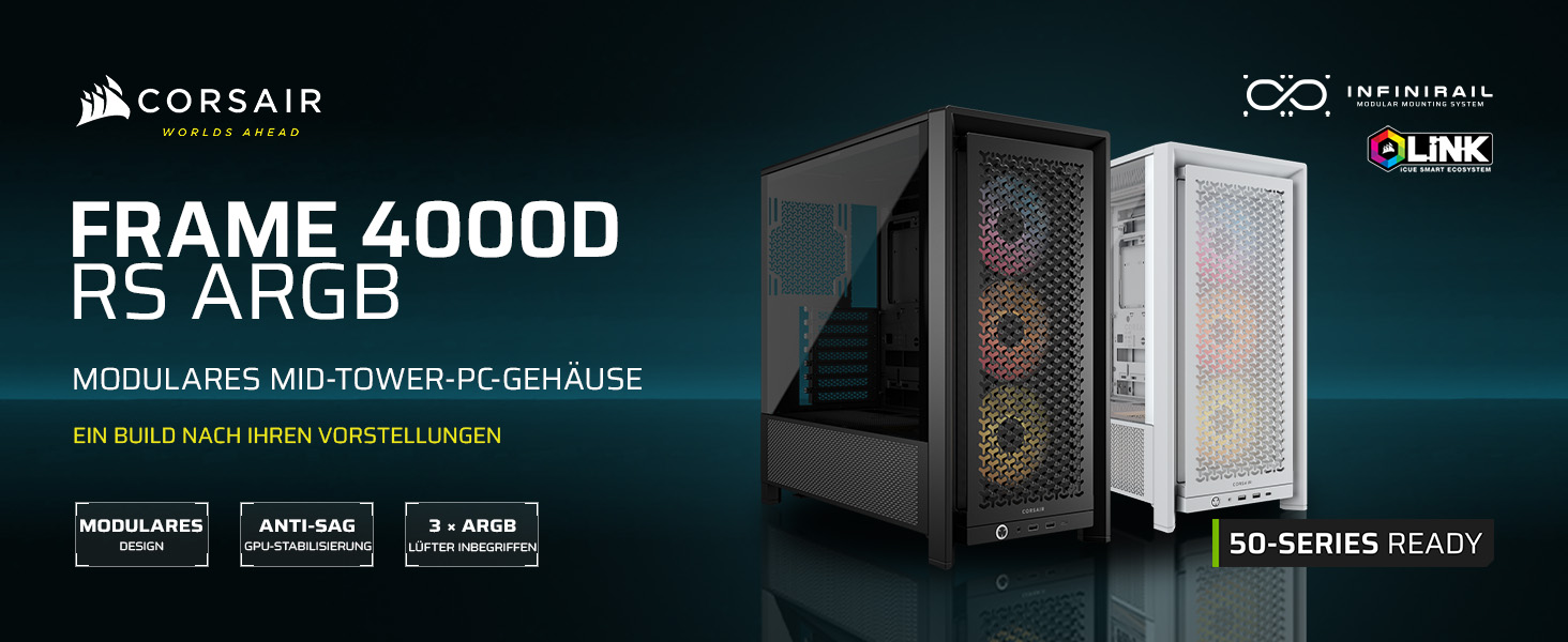 Corsair FRAME 4000D RS Series Modular Mid-Tower PC Case - Black / White ...