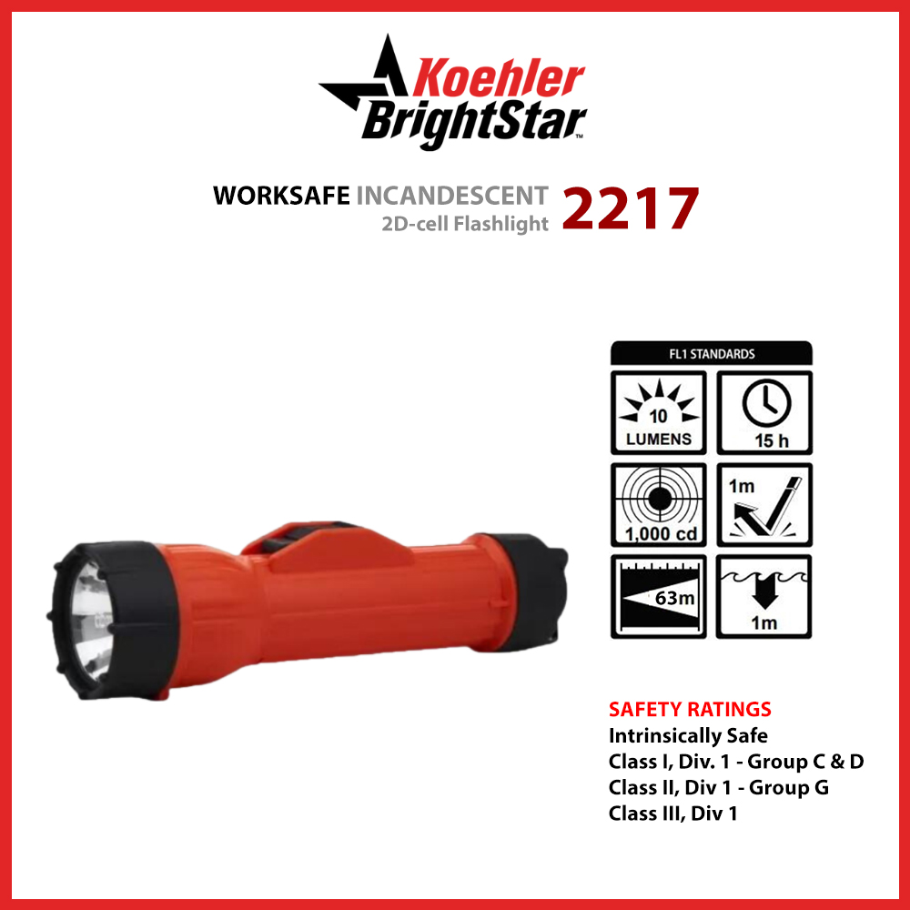 Bright Star Worksafe 2217 Waterproof Safety Flashlight 2-D Cell Krypton ...