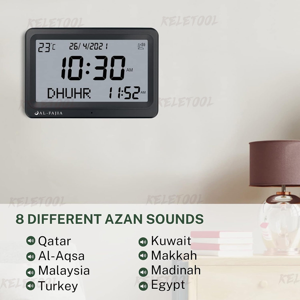 Azan Prayer Alarm Clock with Larger LCD Screen 8 Athan Sounds & Multi ...