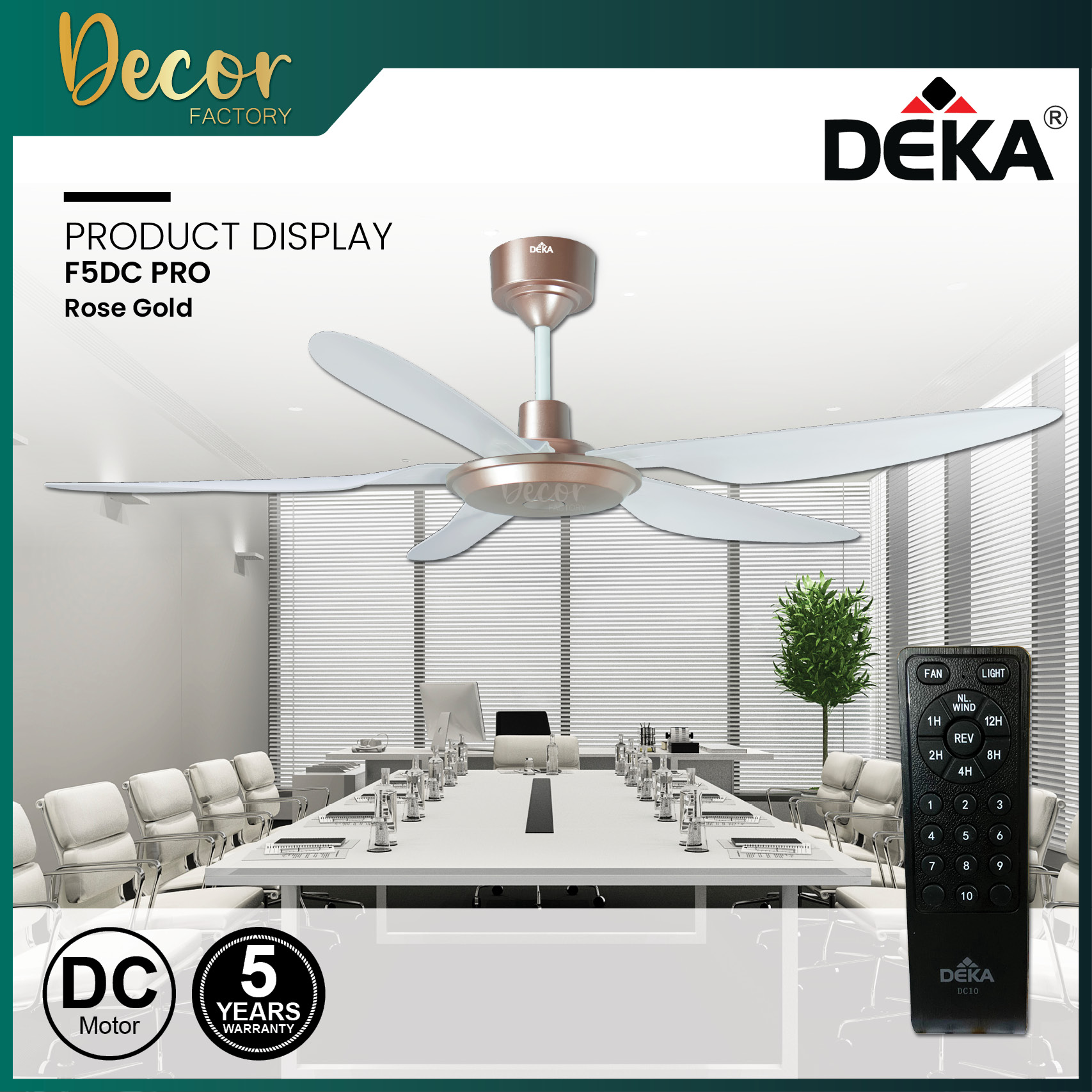 DEKA Fan DEKA F5DC PRO 56 Inch 5 Blades 20 Speed Forward + Reverse DC ...