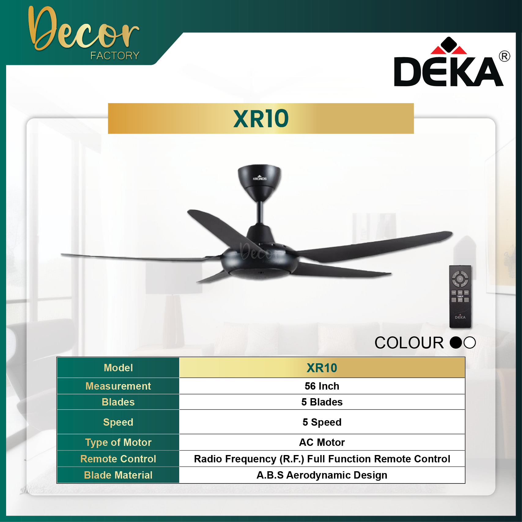 DEKA Fan DEKA XR10 56" 5 Blades 5 Speed Control AC Motor With Remote ...