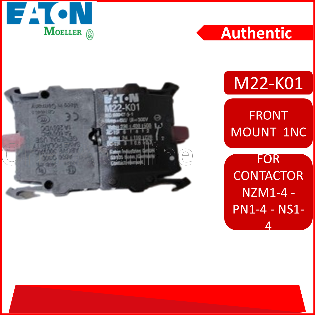 EATON MOELLER AUX CONTACT FRONT MOUNT 1NC 1NO FOR CONTACTOR NZM1-4 PN1-4 NS1-4(M22-K01/K10 ...